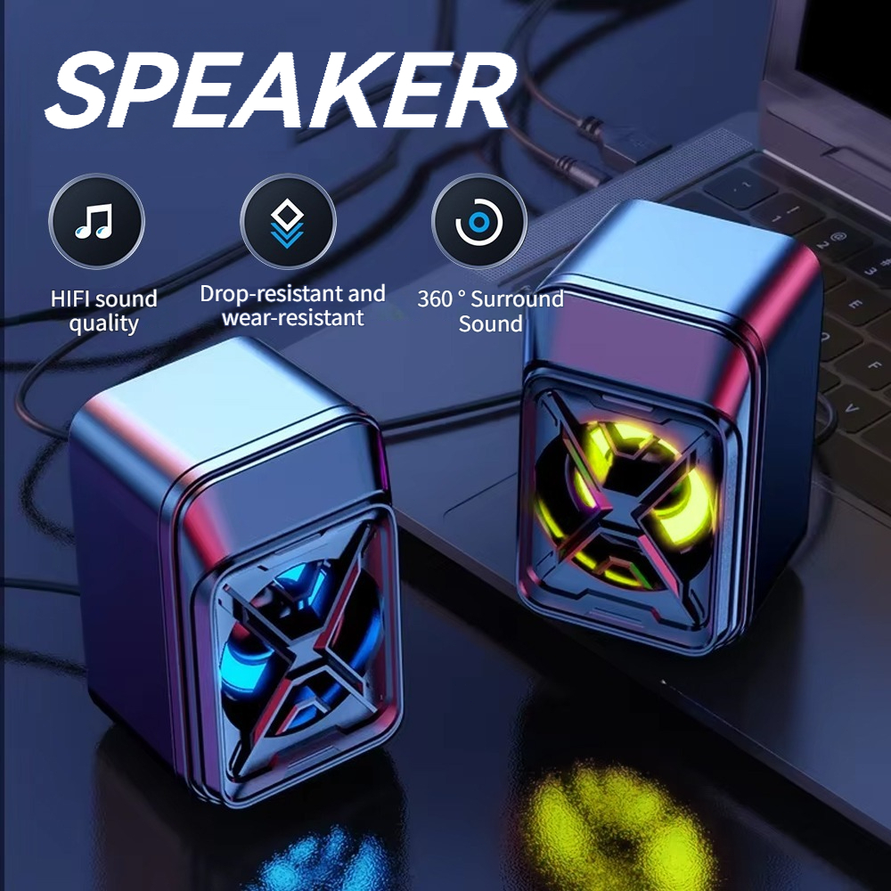 Desktop Wired Computer Mini Aux Rgb Usb Bass Stereo Laptop Speaker ...