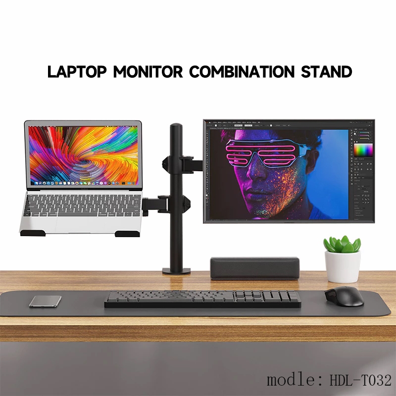 Monitor Stand With Laptop Tray Dual Arm Desk Mount Fully Adjustable ...