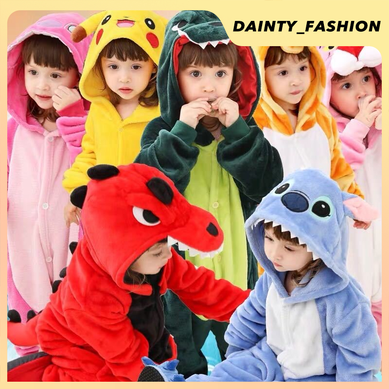 Kids Animal Jumpsuit Girls Boys Cosplay Pyjama Costumes Dinosaur Stitch ...