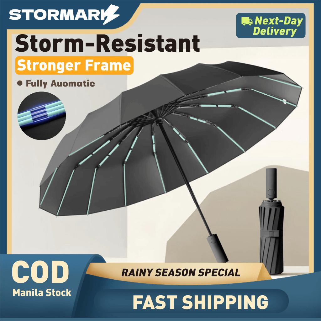 STORMARK Full-Automatic 72-Ribs Large Folding Umbrella Windproof storm ...
