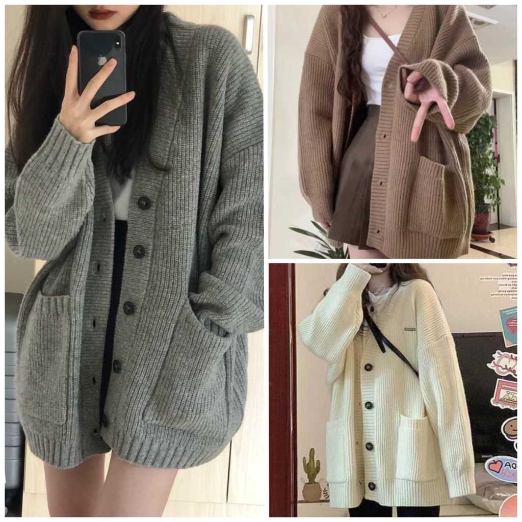 UIKI Women Knitted Cardigan Korean Style Sweater Long Sleeve Solid ...