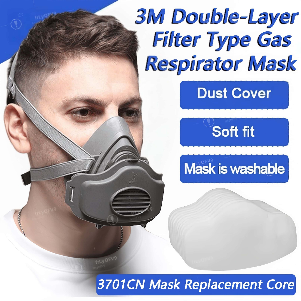 3M Dual Filter Gas Respirator Mask Chemical Anti-DustPaint Industrial ...