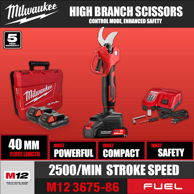 Milwaukee M12 Electric large opening high branch scissor handheld ...