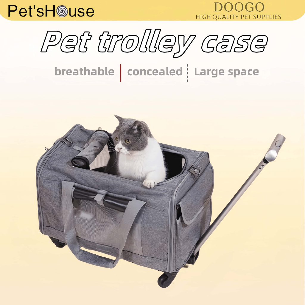 Pet Dog Cat Trolley Case Carrier With Portable Detachable Wheels ...