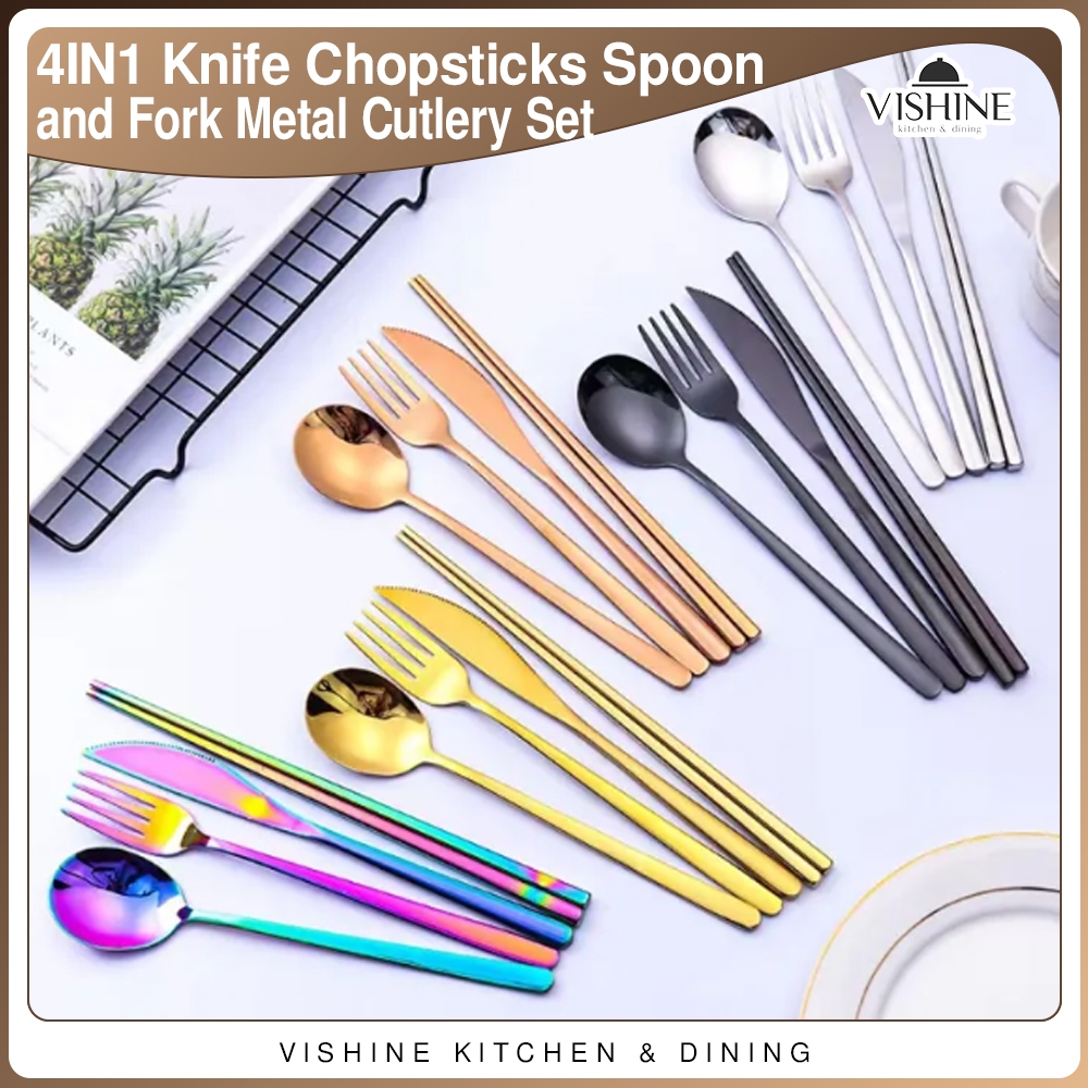 4in1 Cutlery Set Stainles Utensils Set Korean Style Spoon Fork Knife ...
