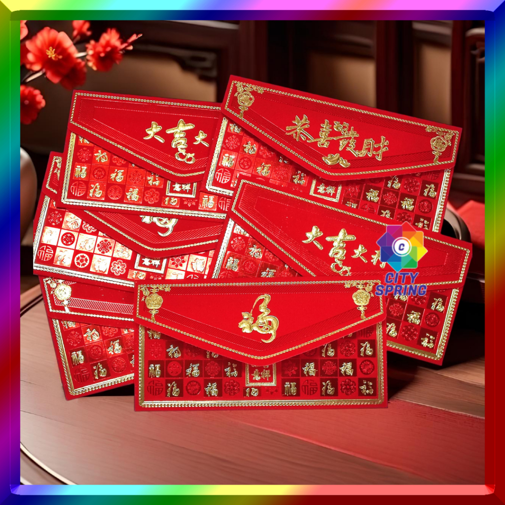 6pcs Thick Red Envelope Angpao Chinese Long Red Pocket Ampao | Shopee ...
