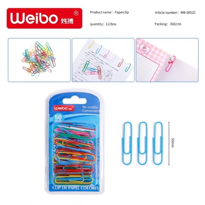 WISDOM WEIBO WB-0052C COLOR PAPER Clip 50mm OFFICE/SCHOOL SUPPLIES ...