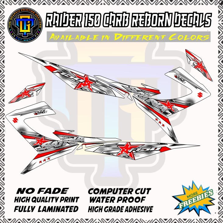 RAIDER 150 CARB REBORN RISING STAR DECALS (WHITE SERIES) | Shopee ...
