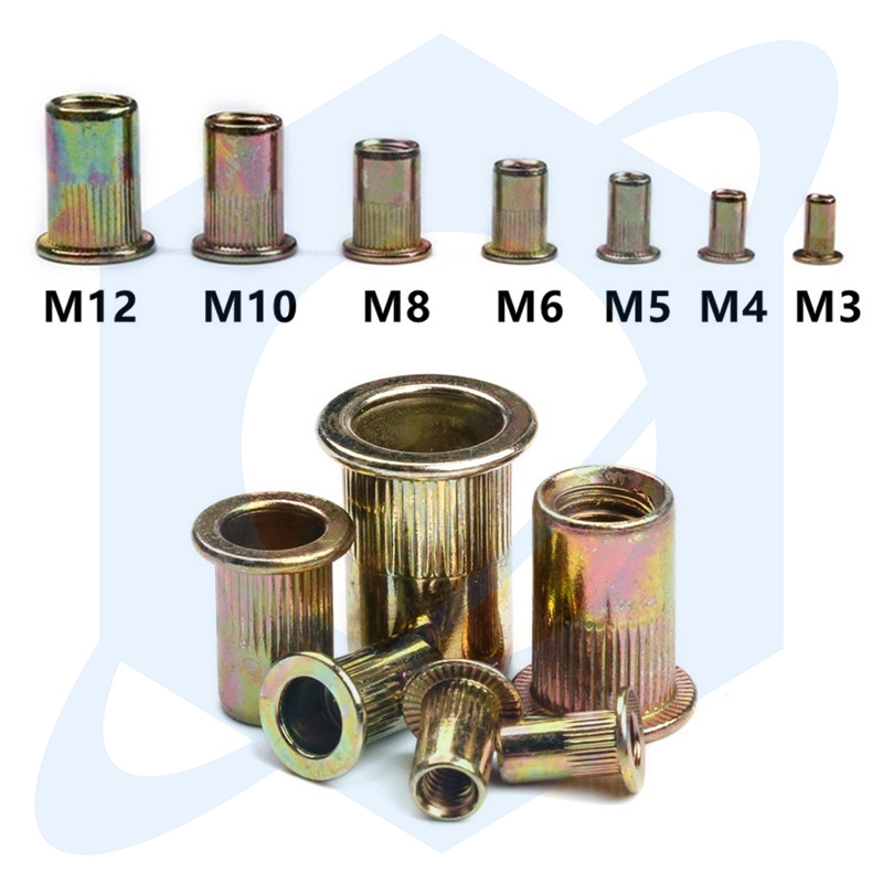 1Pcs Yellow Zinc Rivet Nut Carbon Steel Flat Head Rivet Nuts Metric ...