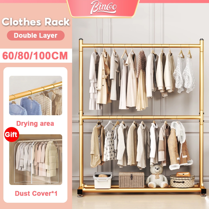 BINCOO Sampayan Metal Heavy Duty Clothes Rack 2 Tier Clothes Storage ...