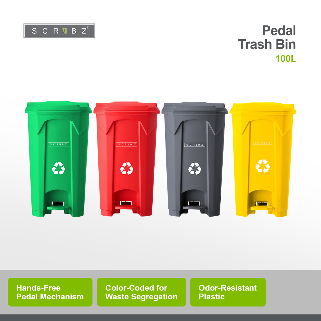 SCRUBZ Premium 100L Pedal Trash Bin Garbage Bin Recyclable, General ...