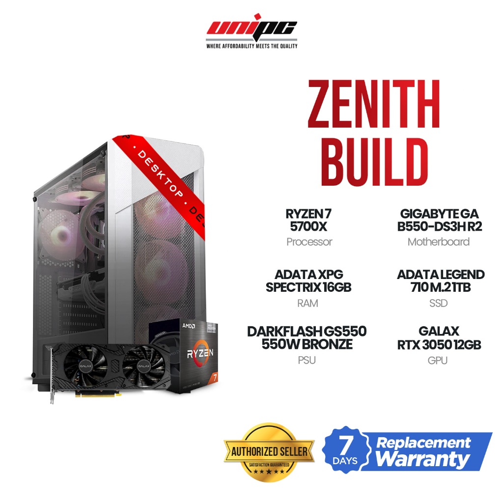 Zenith Build | Ryzen 7 5700x | 16GB RAM | 1TB SSD | RTX 3050 12GB ...
