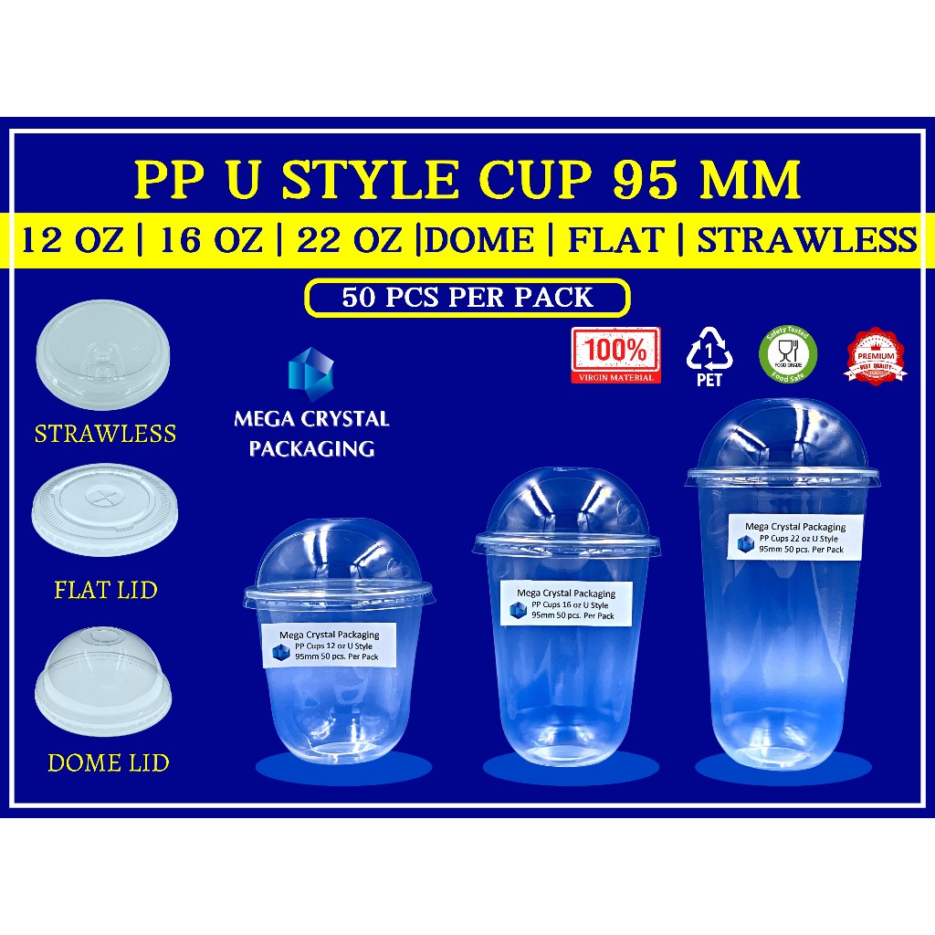 [ 50 Pcs ] U Cup Milk Tea Plastic Cups / Frappe 12 oz / 16 oz / 22 oz ...