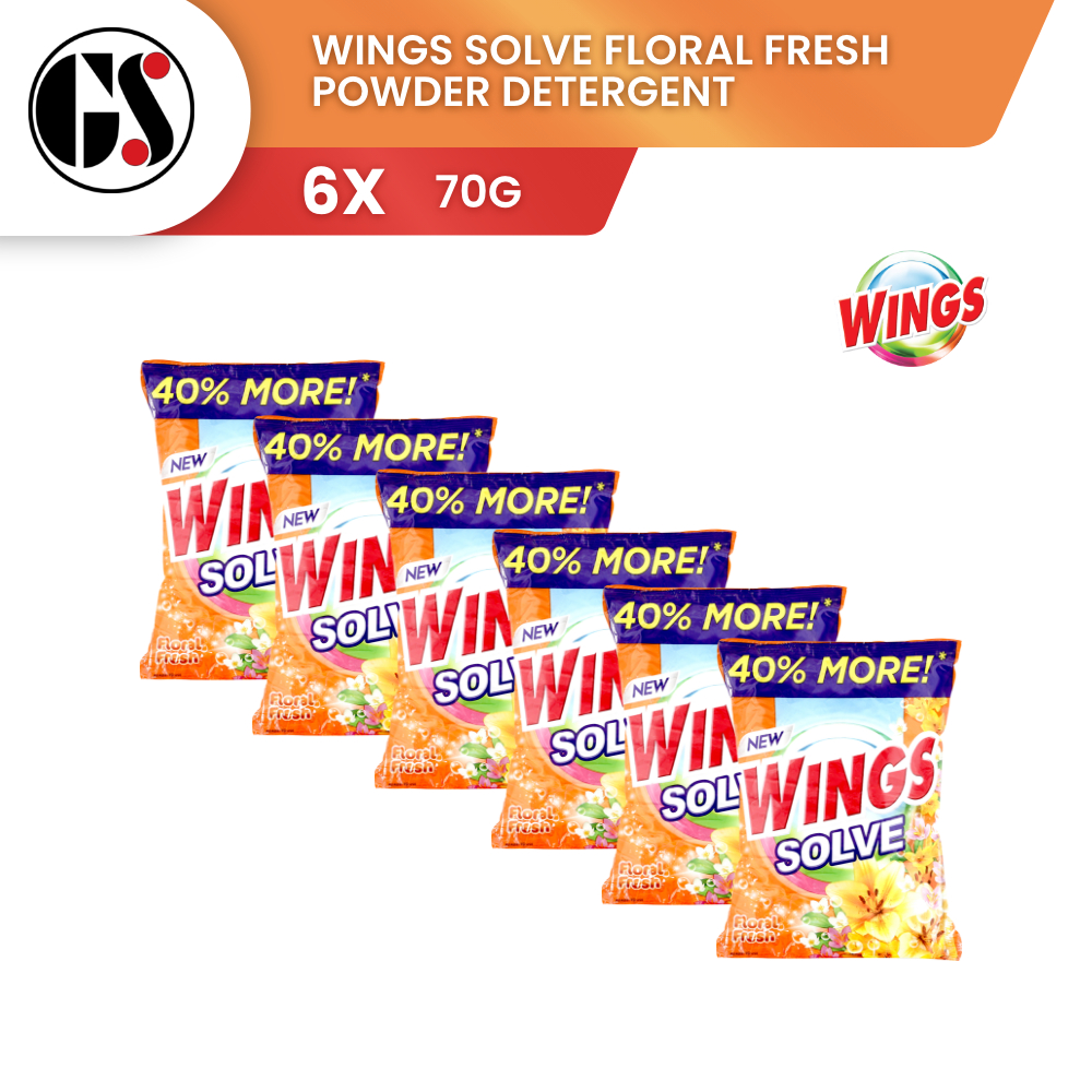 Wings Solve Floral Fresh Powder Detergent 70g (6sachets) | Shopee ...