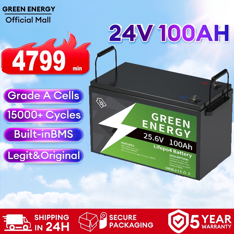 LifePo4 Battery 24V 100AH Lithium battery 12V 100AH with BMS Solar ...