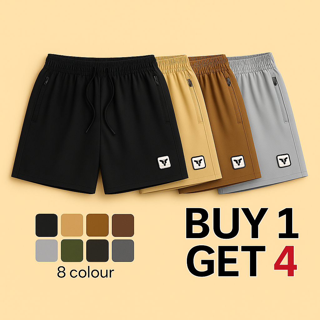 BUY 1 GET 4 Total 4pcs Casual Shorts with Zipper Pockets & Embroidered ...
