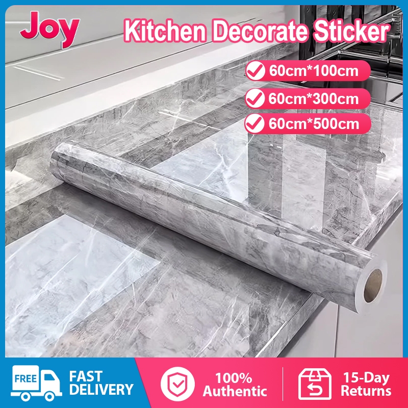 JOY Marble Kitchen Decorate Self-Adhesive Wallpaper Waterproof And Oil Proof Stickers | Shopee ...