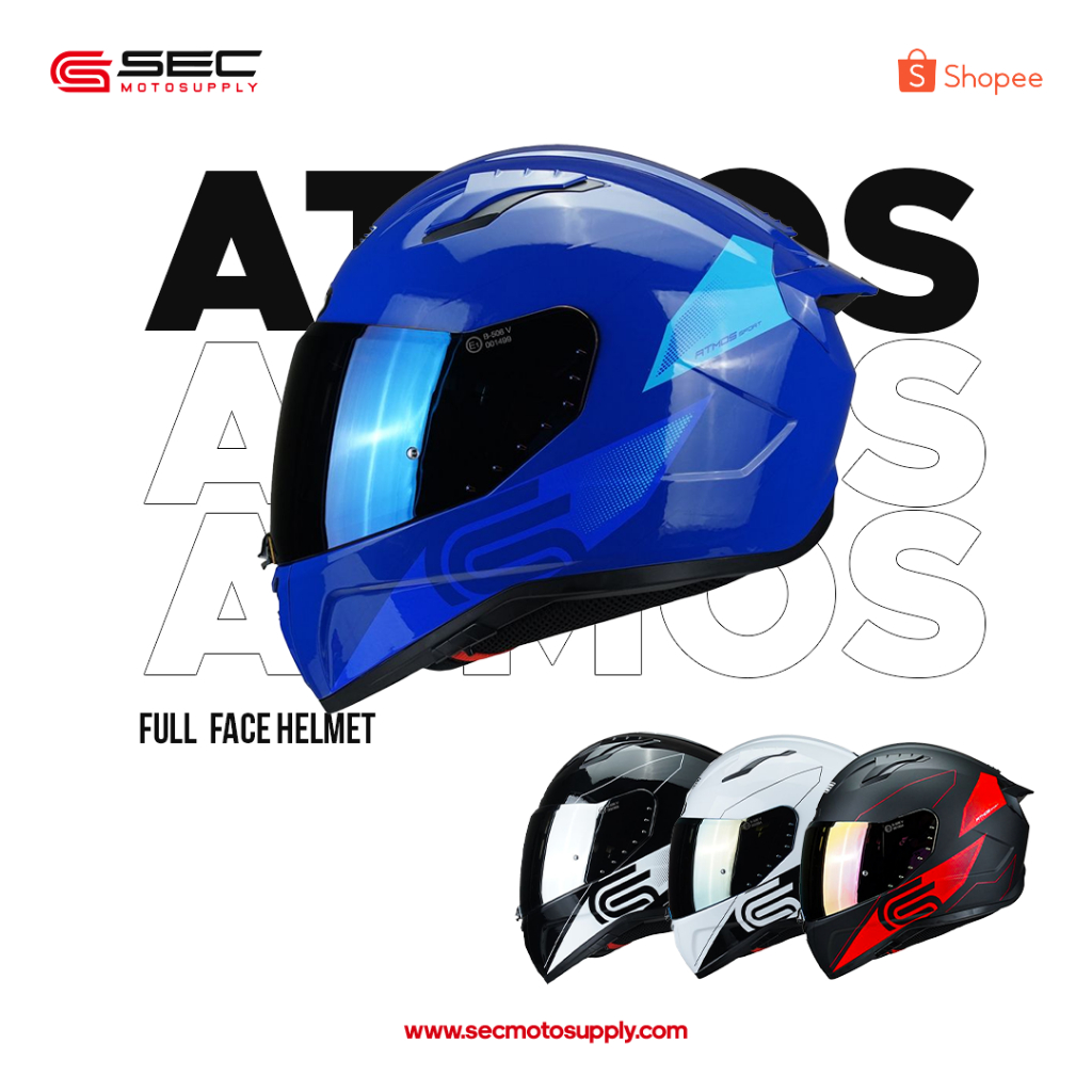 SEC Full Face Helmet for Motorcycle Atmos - Solid Gloss/Matte (M-XL ...
