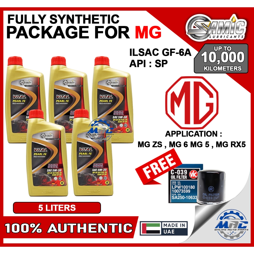 SAMIC VITAL PEARL FE 5W30 5 LITERS CHANGE OIL PACKAGE for MG ZS , MG 6 ...