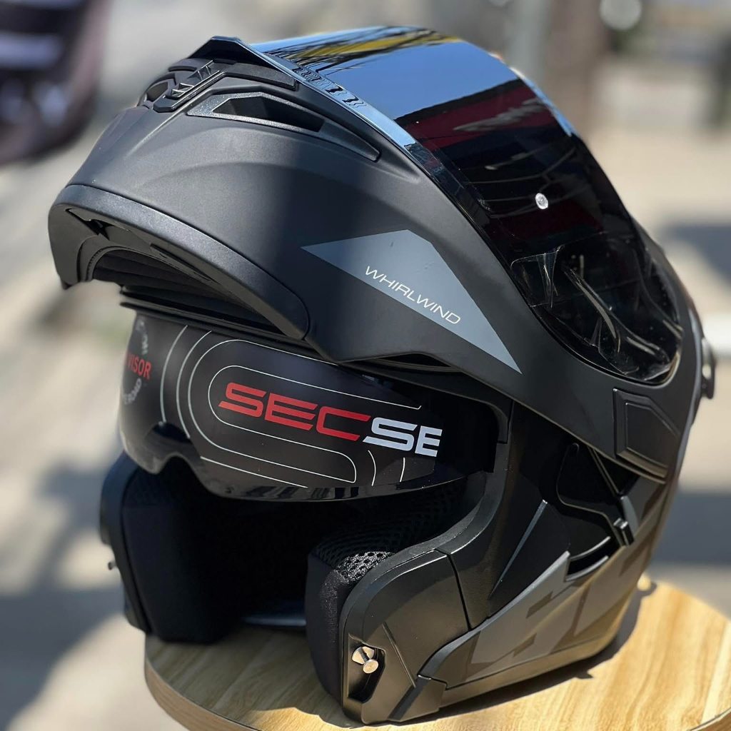SEC Whirlwind Modular Dual Visor Helmet Matt Black Grey (FREE VISOR ...