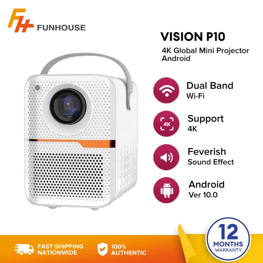 Funhouse | Vision P10 Global Mini Projector 4K WIFI Bluetooth Android ...