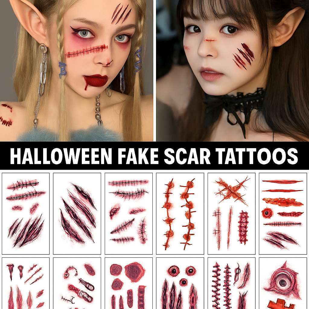 30pcs Halloween Fake Scar Tattoos Realistic Bloody Wound Stickers ...