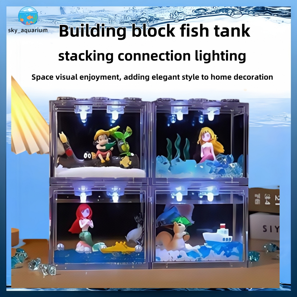 Mini Aquarium Betta fish Fighting Cylinder Building block fish tank ...