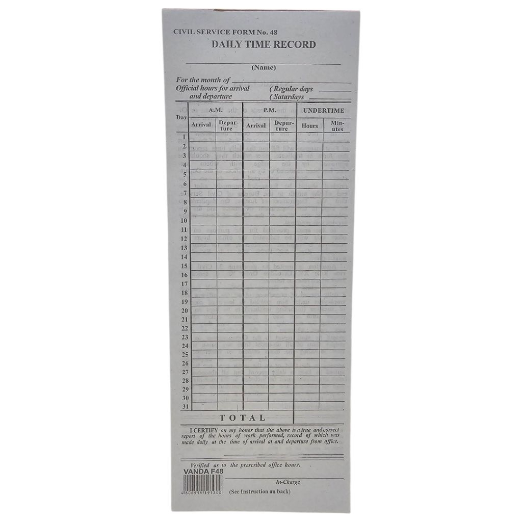 Daily Time Record Form 48 -Pad of 100 Sheets | Shopee Philippines