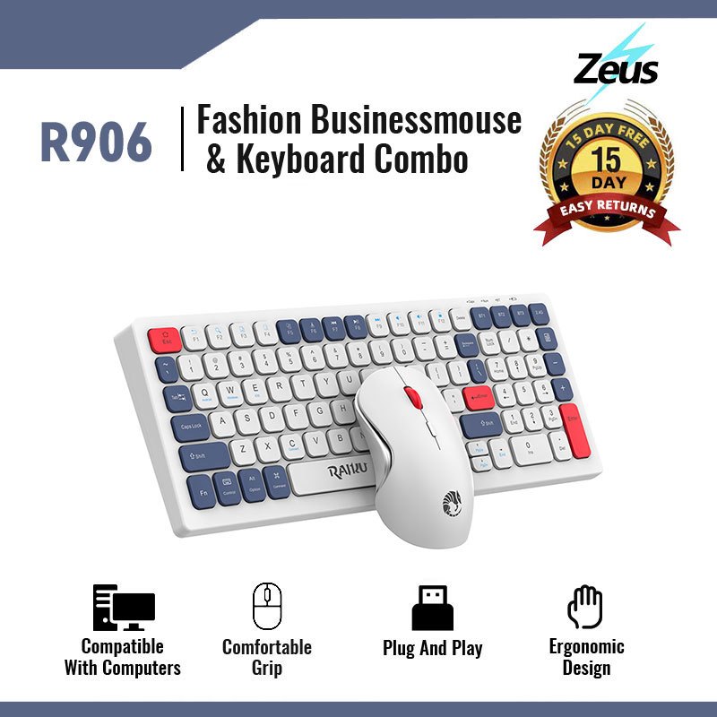 Zeus x Raiku R906 Wireless Keyboard Mouse Set - 2.4G/BT Scissor Keys ...
