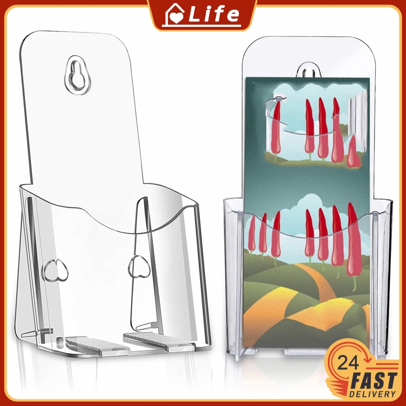 A6 Acrylic Brochure Holder Menu Paper Card Stand Wall Mount Flyer ...
