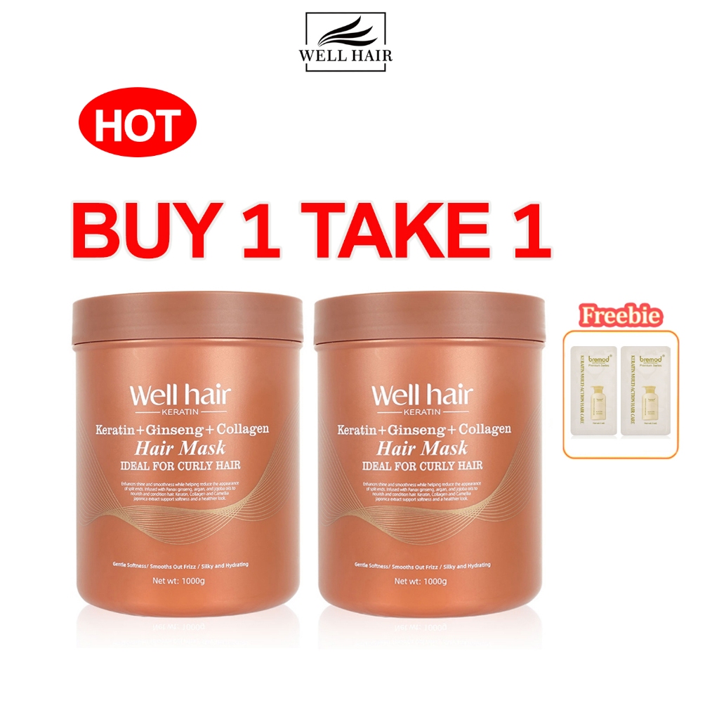 (HOT) Well Hair 3 Extract Hair Mask Keratin+Ginseng+Collagen Repair ...
