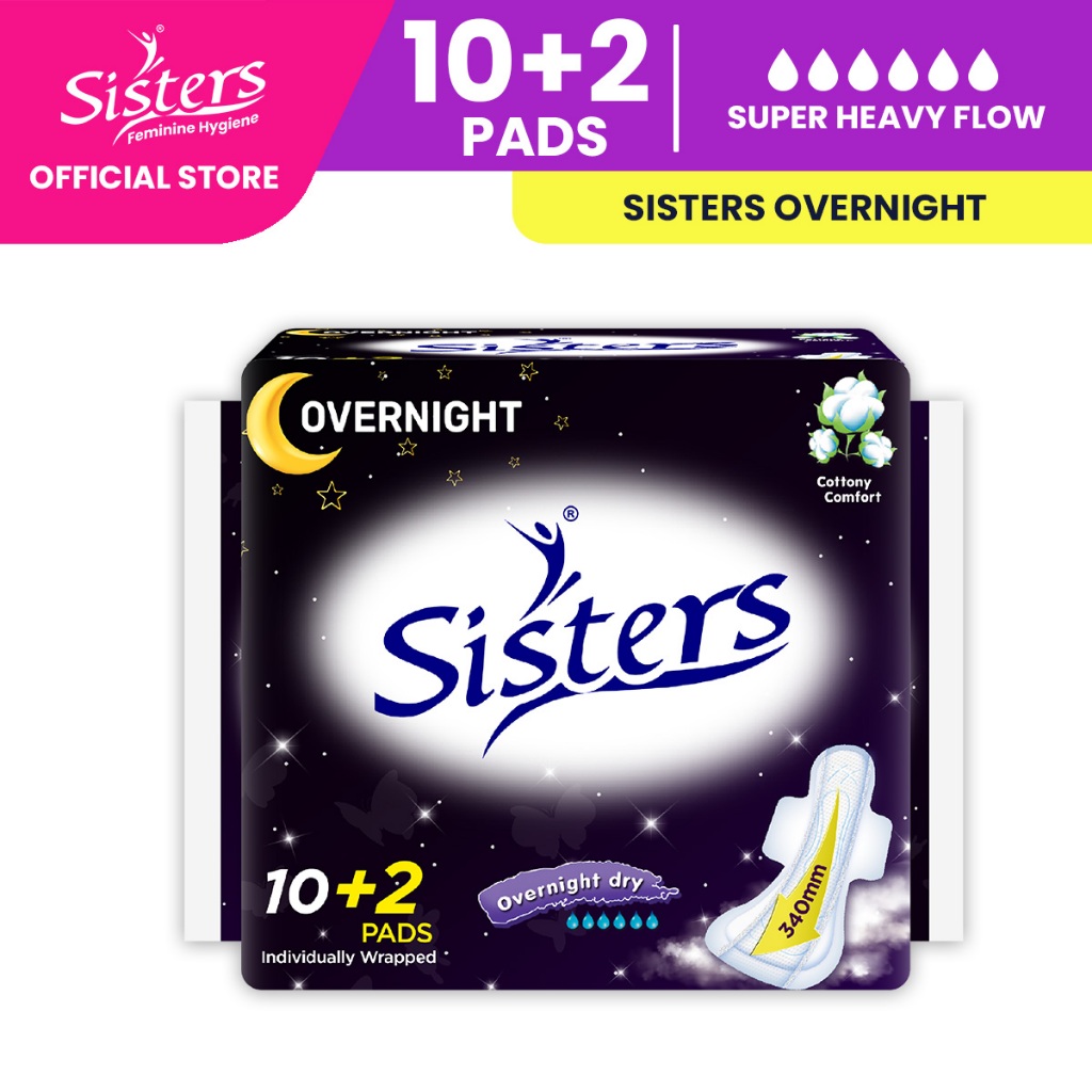 Sisters Sanitary Napkin Perforated Cottony Overnight 10+2 pads | Shopee ...