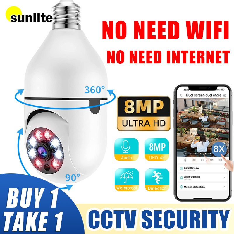 V380 Pro 8MP CCTV Bulb Dual Lens CCTV No WIFI Needed Camera Wifi 360 ...