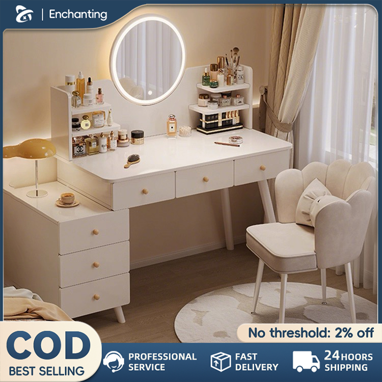 Modern Vanity Table With Led Light Dresser With Drawer Bedroom Makeup ...