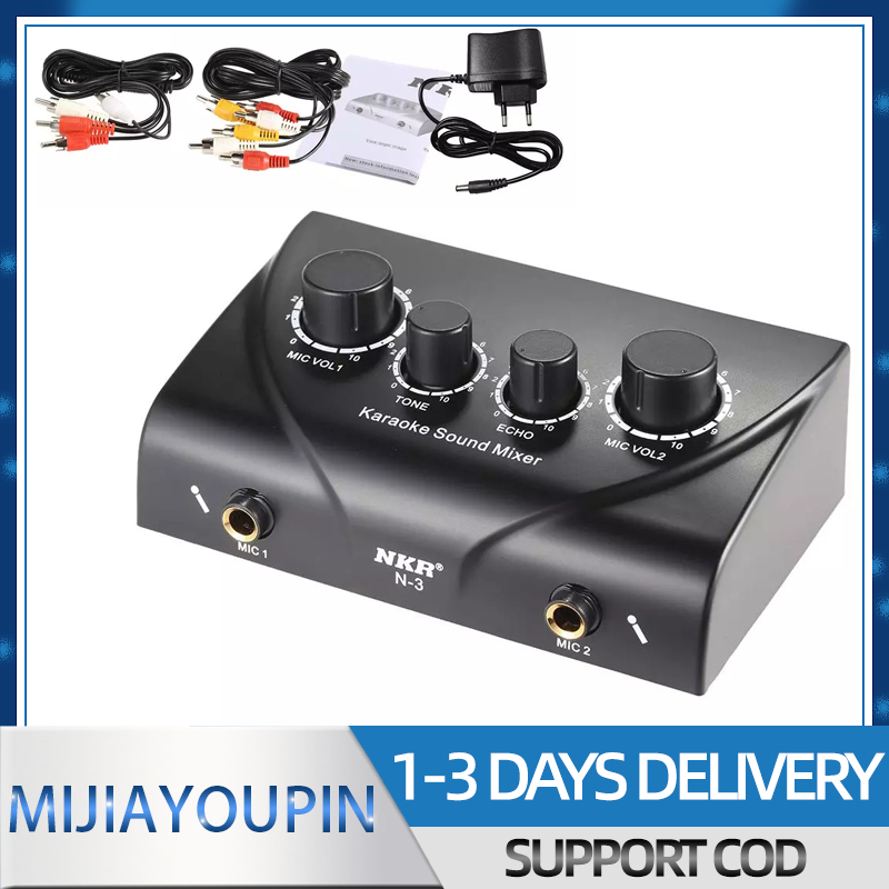 Audio Mixer Amplifier Portable Dual Mic Inputs For Amplifier & Microphone Karaoke Echo Mixer ...