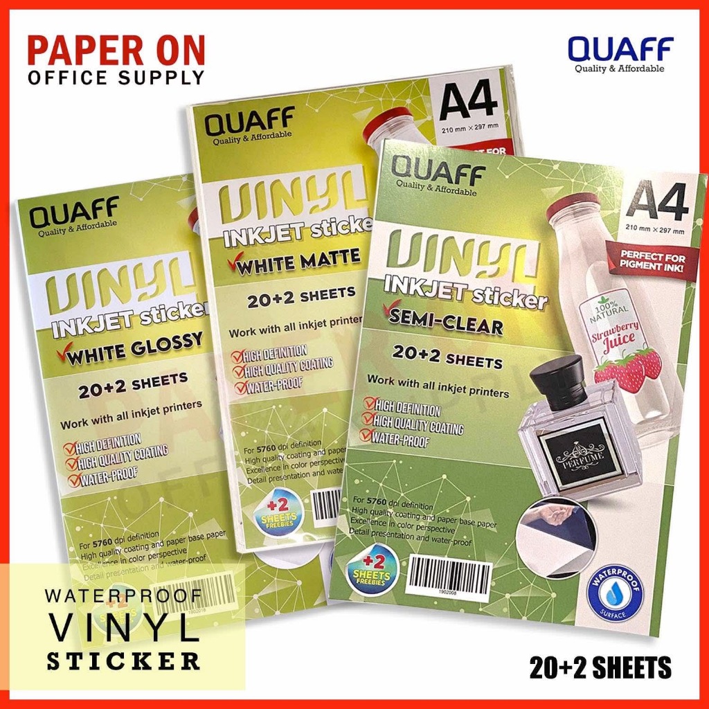 QUAFF Vinyl Inkjet Sticker White Glossy/White Matte/Semi-Clear ( A4 ...