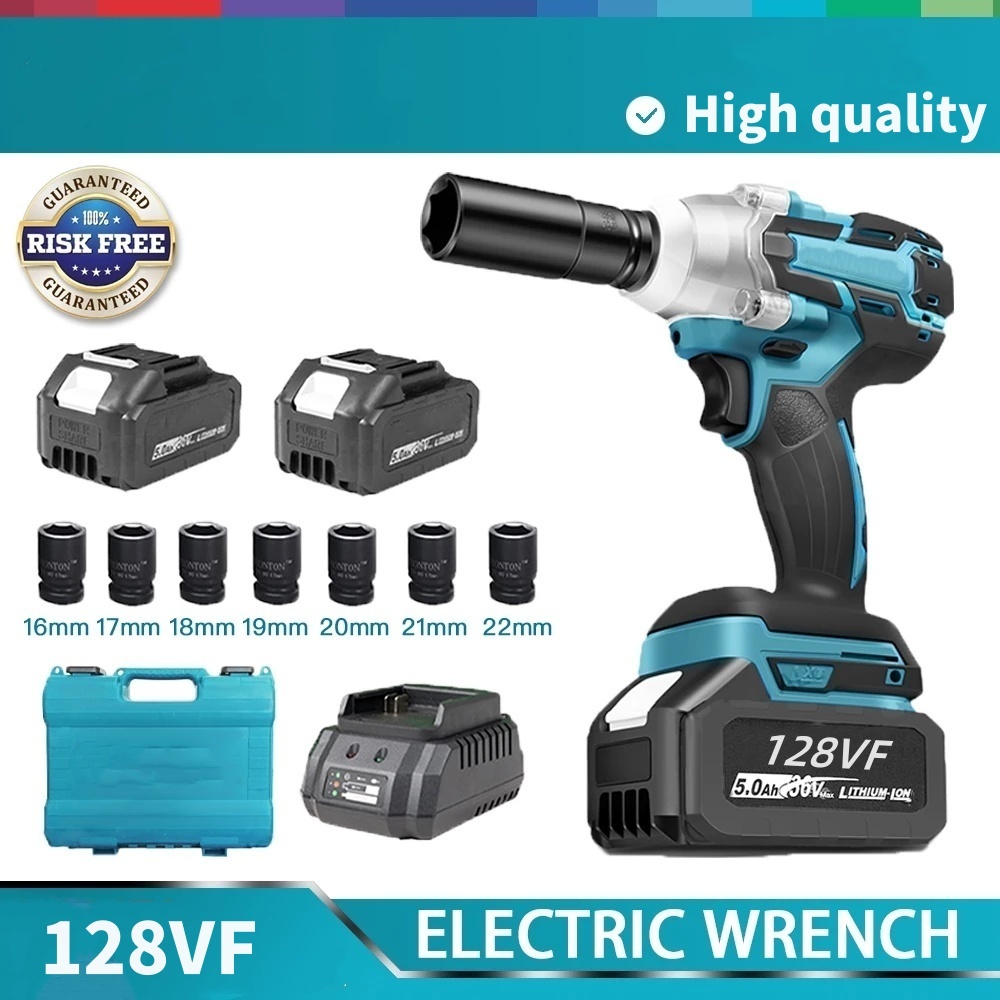XWT14Z 128V Electric Impact Wrench Brushless Cordless 4-Speed 1/2" Sq Drive With 2 Batteries ...
