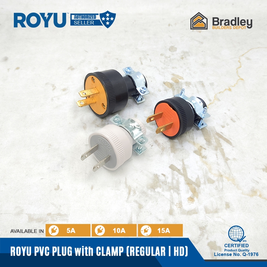 Royu Electrical PVC or Rubber Plug with Safety Clamp (5A, 10A, 15A ...