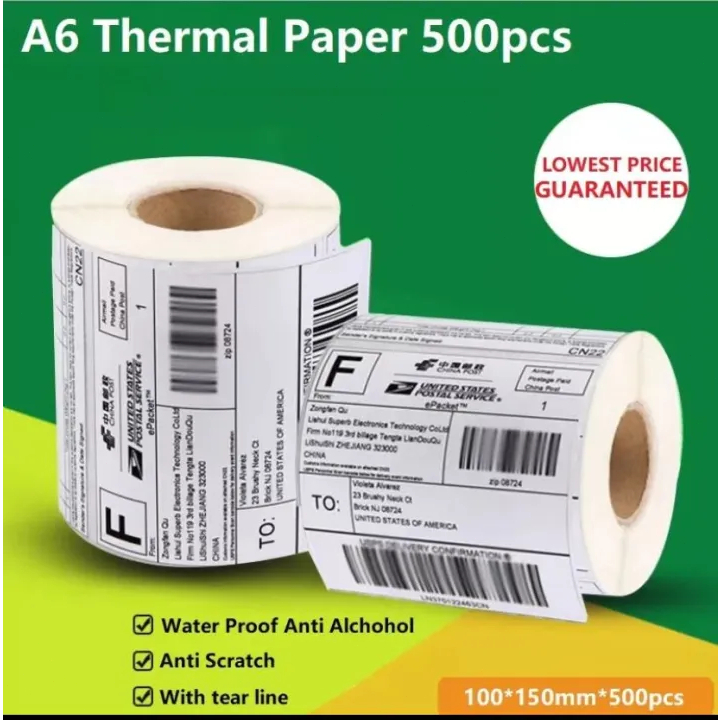 Waybill Sticker ROLL Size 100x75mm A6 Thermal Label paper Print for ...