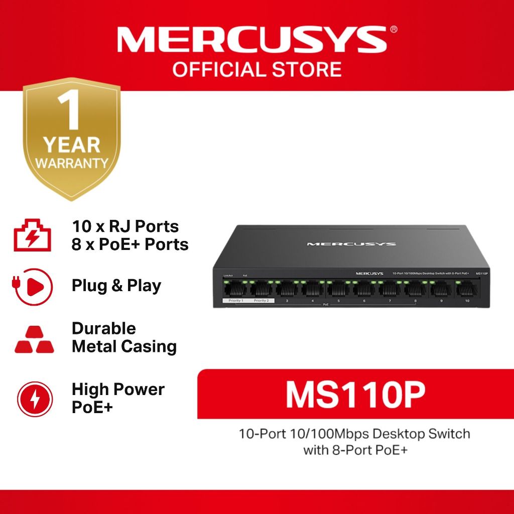 Mercusys Official | MS110P | 10-Port | Network | Desktop | Switch ...