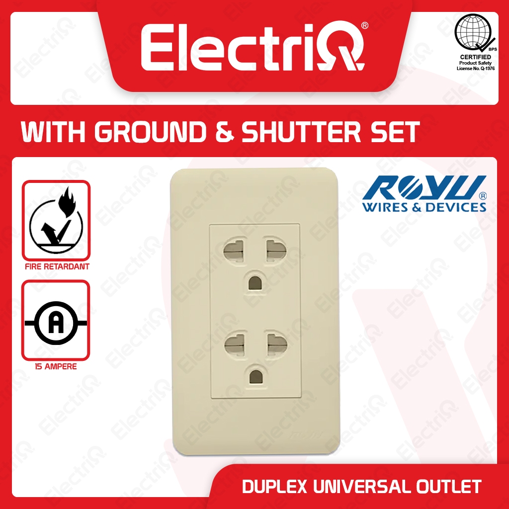 Electriq | Royu Classic Duplex Universal Outlet with Ground and Shutter ...