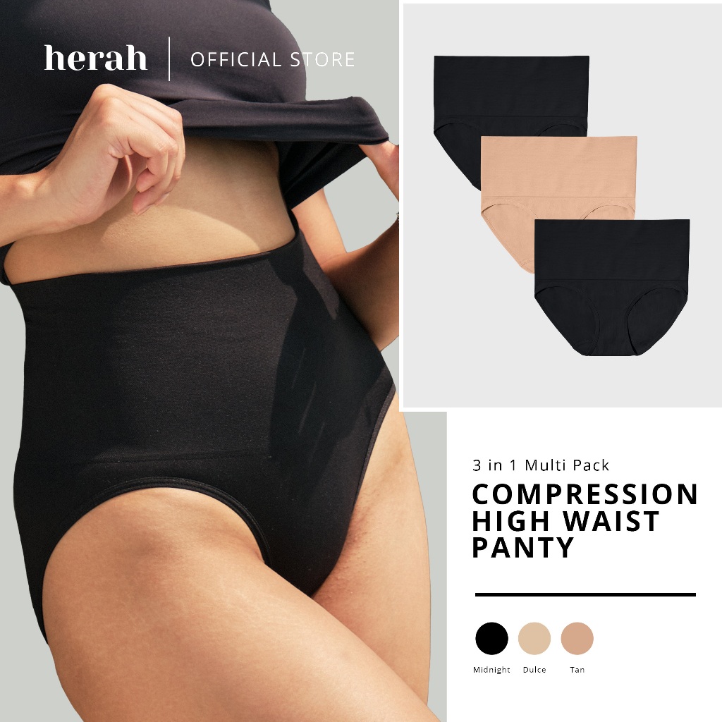 Herah Compression High Waist Panty (3 in 1) - Cotton Feel, Breathable, Absorbent, Plus Size ...