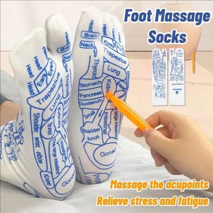 Foot Massage Acupoint Illustrated Socks with Stick Massager Health Care ...