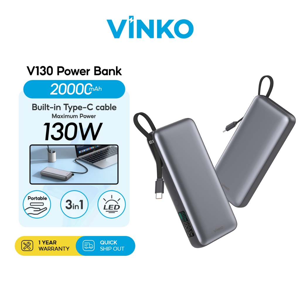 VINKO V130 Powerbank 20000mAh for Laptop Fast-Charging LED Screen Multi ...
