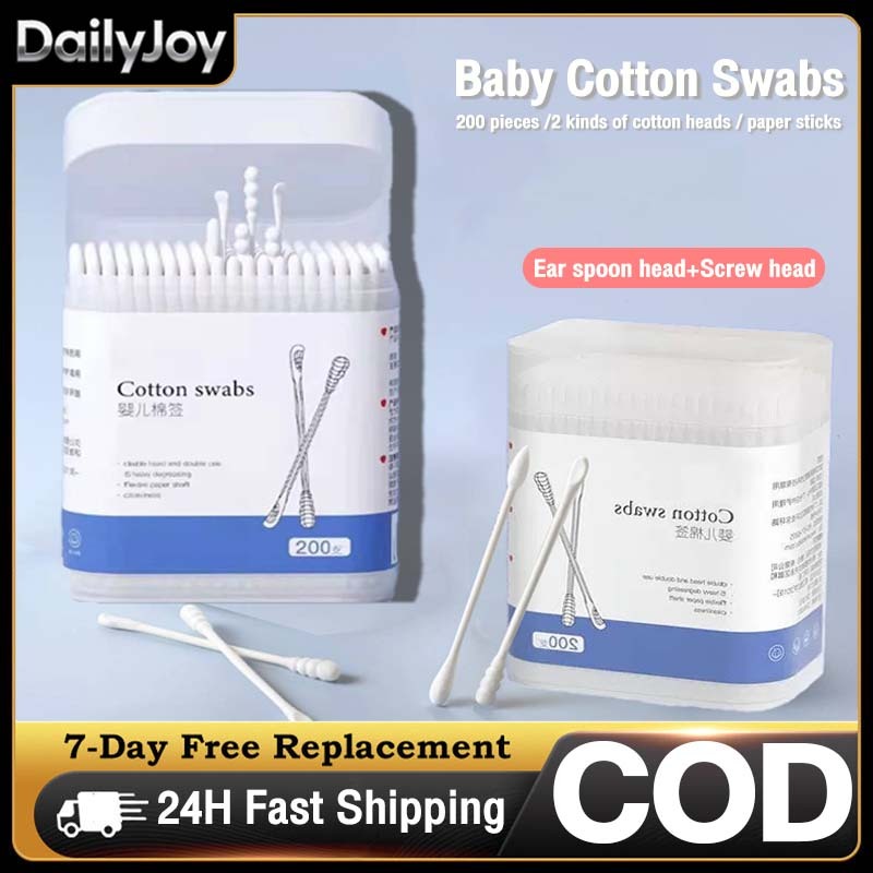 200pcs/box Double-headed Baby Cotton Bud Swabs Baby Ear Spoon Screw ...