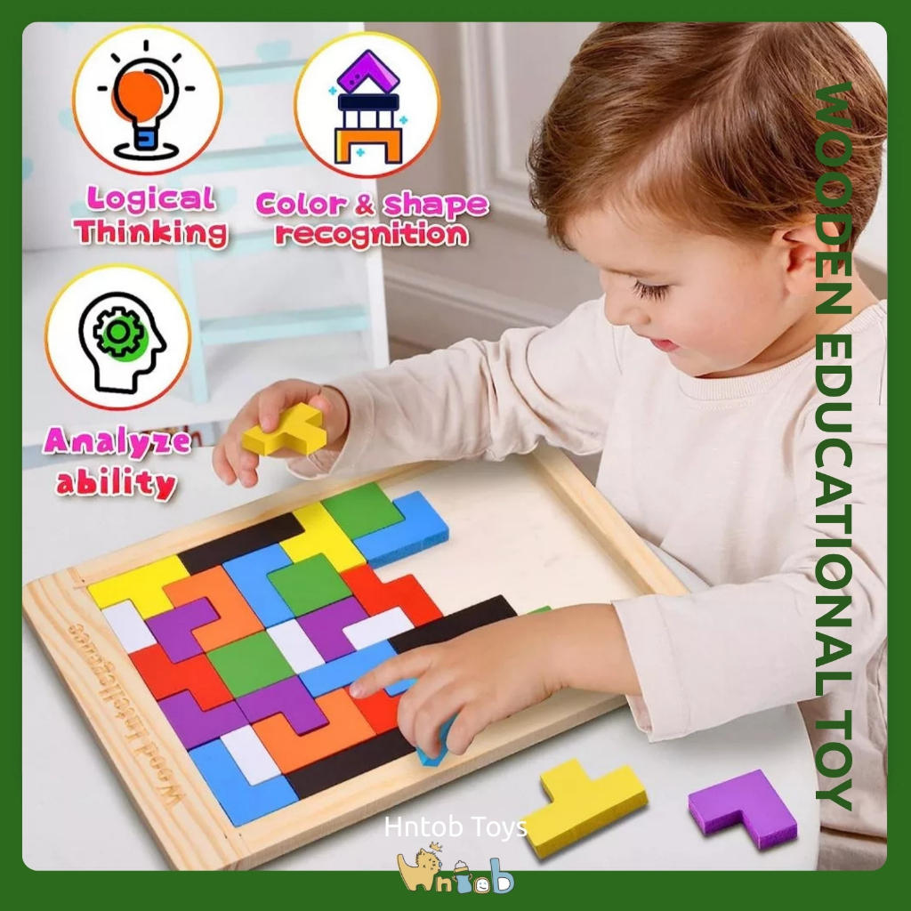 Hntob 26.5*18cm Wooden Tetris Colorful Board Russian Block Puzzle ...