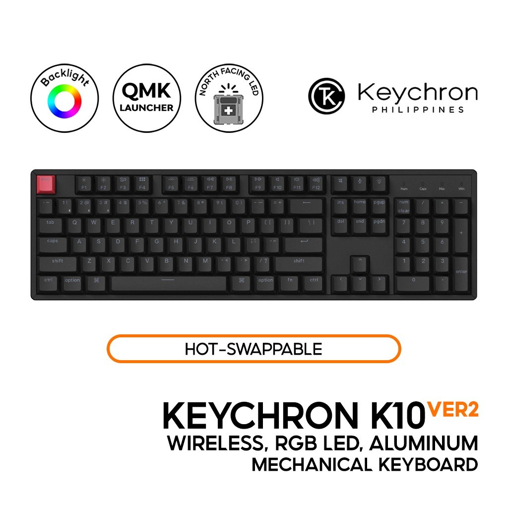 Keychron K10 QMK Mechanical Keyboard Full, Wired/Bluetooth, RGB LED ...