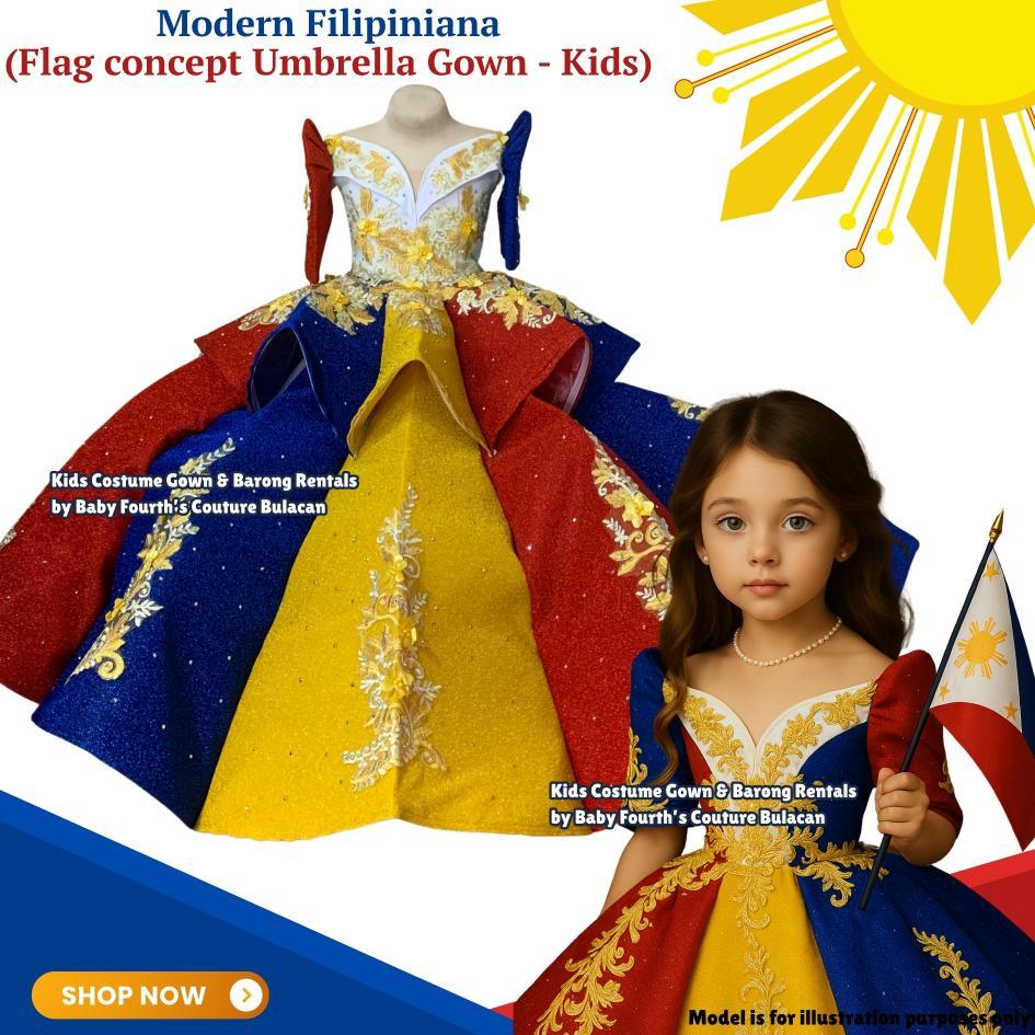 Buwan ng Wika Modern Filipiniana Philippine Flag Concept Umbrella Gown for Kids Cultural Event ...