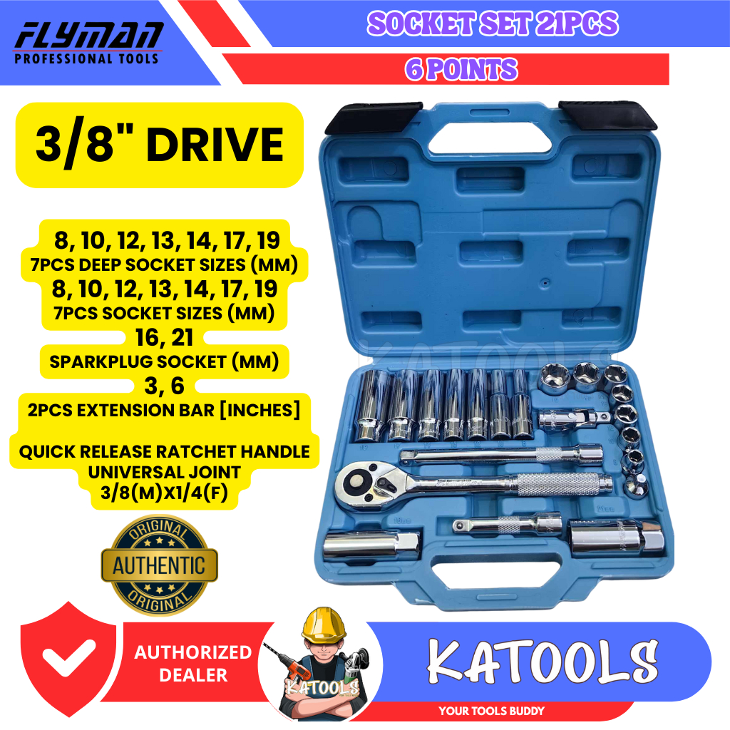 KATOOLS - Flyman 21pcs 3/8" Drive Socket Wrench Set Tool Set | Shopee ...