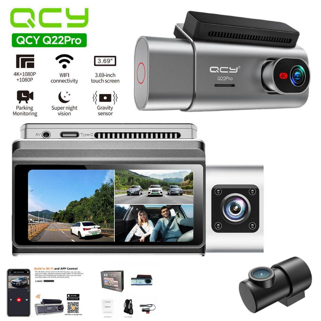 QCY Q22 pro 3.69 IPS Touch Screen 4K+1080P+1080P Three Way Dashcam ...